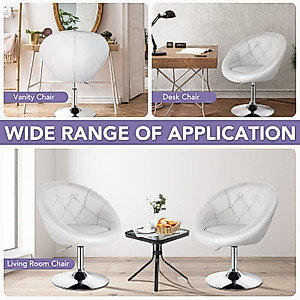 Vanity Chair, Swivel Height Adjustable Makeup Chair, Tufted Round Back Swivel Bar Chair with Chrome Frame, Leather Modern Swivel Accent Chair Suitable for Bedroom Lounge Bar (1)