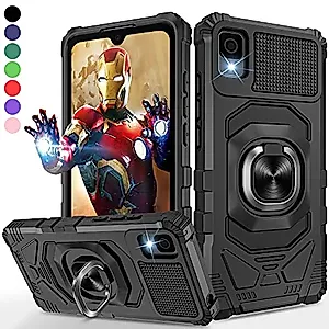 Jshru Compatible for TCL 30Z Phone Case with Ring Kickstand,for TCL 30 LE Heavy Duty Drop Protector Cover for Men & Women,Armor Shockproof Series Case for TCL 30Z,Black