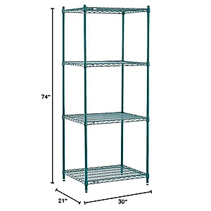 Nexel 21" x 30" x 74", 4 Tier Adjustable Wire Shelving Unit, NEXGuard Anti-Microbial Agent, NSF Listed Commercial Storage Rack, Poly-Green, Leveling feet