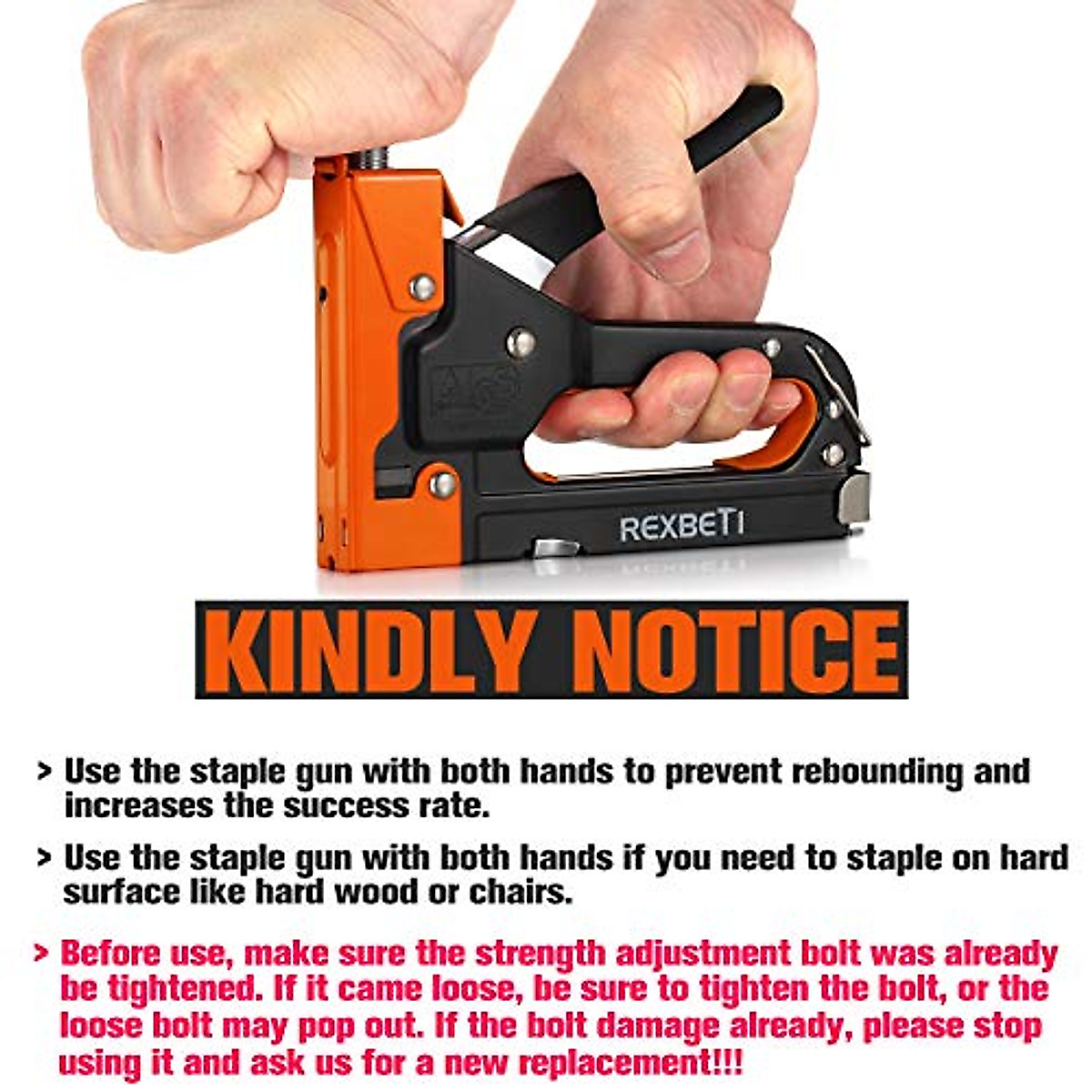 REXBETI Staple Gun, Manual Brad Nailer Power Heavy Duty 3 in 1 Staple Gun with 2600-Piece Staples for Upholstery, Fixing Material, Decoration, Carpentry, Furniture (Staple Gun+Case+Remover)