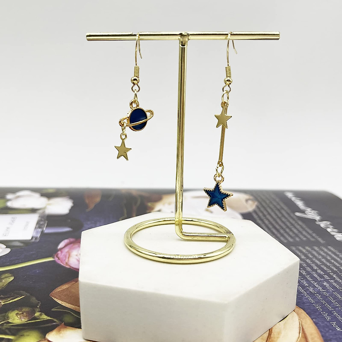 Svovin 16 Pairs Moon Star Earrings for Women Dangle Earth Planet Asymmetrical Drop Earrings Astronaut Spaceman Stud Earrings Jewelry