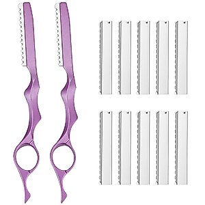 12 Pieces Hair Styling Thinning Razor Set, 2 Pieces Hair Styling Razor Hair Cutting Texturizing Razors and 10 Pieces Replacement Spare Blades for Salon Home Christmas Valentine's Day Giving (Pink)