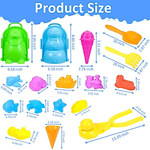 Shappy 32 Pcs Winter Snow Toys for Outdoor Snowball Maker Tool Kit with Handle for Snow Ball Shapes Maker Fights Duck for Adults Snow Sand Toys