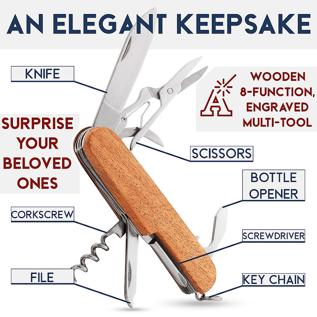 Set of 6 - Personalized Pocket Knife for Groomsmen - 8-Function Multi-Tool Custom Knives - Engraved - Groomsmen Gifts for Wedding, Groomsman Proposal Gifts