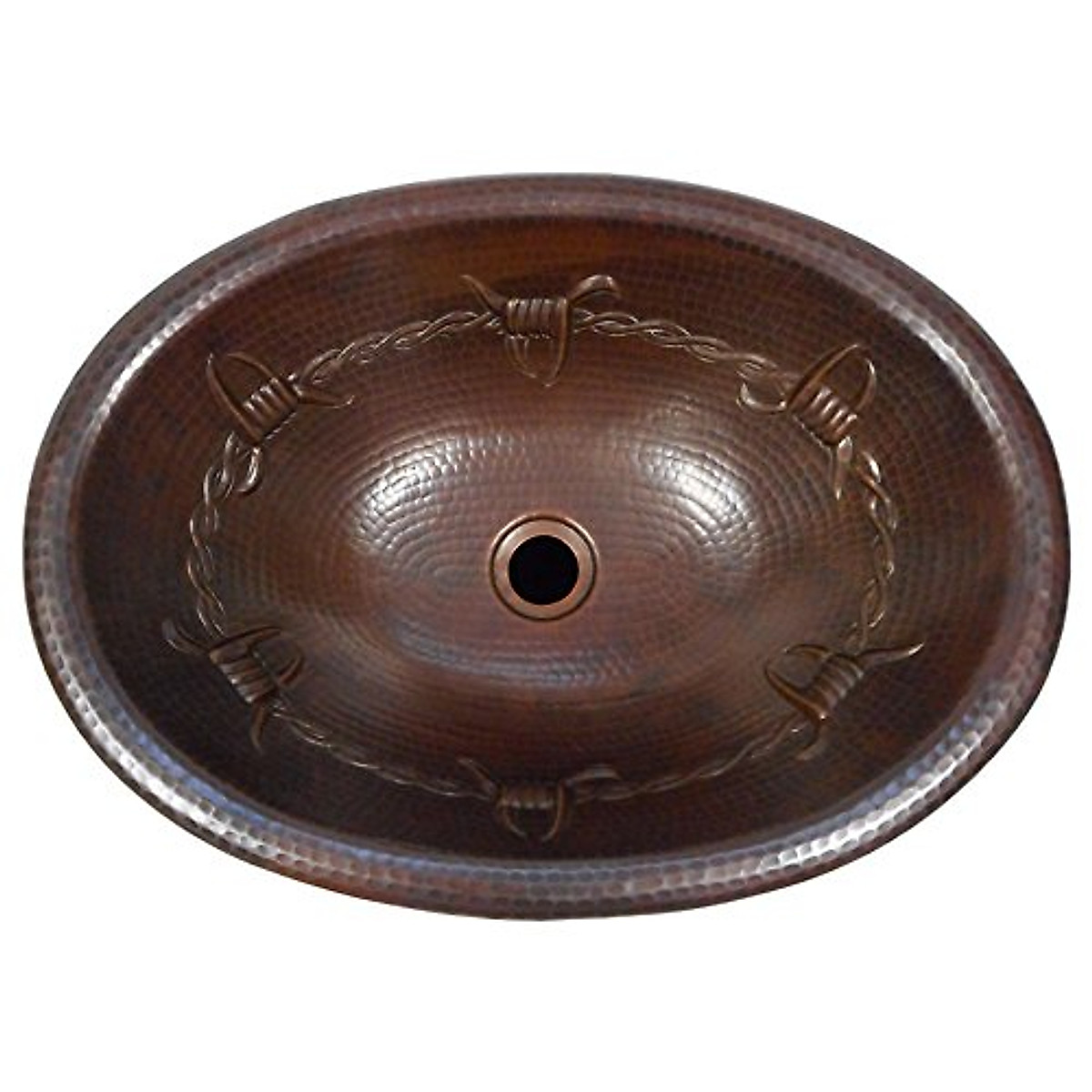 SimplyCopper 19" Oval County Style Copper Bath Sink with Barb Wire Design