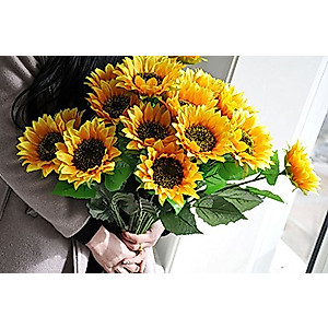 Charmly Artificial Sunflowers 5 Pcs Long Stem Fake Sunflowers Artificial Silk Flowers for Home Hotel Office Wedding Party Garden Decor 23.5'' High