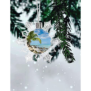 Christmas Snowflake Hanging Ornaments,Palm Tree Beach Sea Cloud Blue Sky Island Reef Stone Round Decorative Ornaments for Xmas Tree Home Party Holiday Decoration Supplies 3.3in，1 Piece