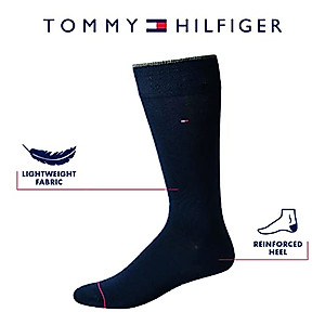 Tommy Hilfiger Men's 5 Pack Allover Flag Pattern Dress Crew Socks, Classic Black, Shoe Size 7-12
