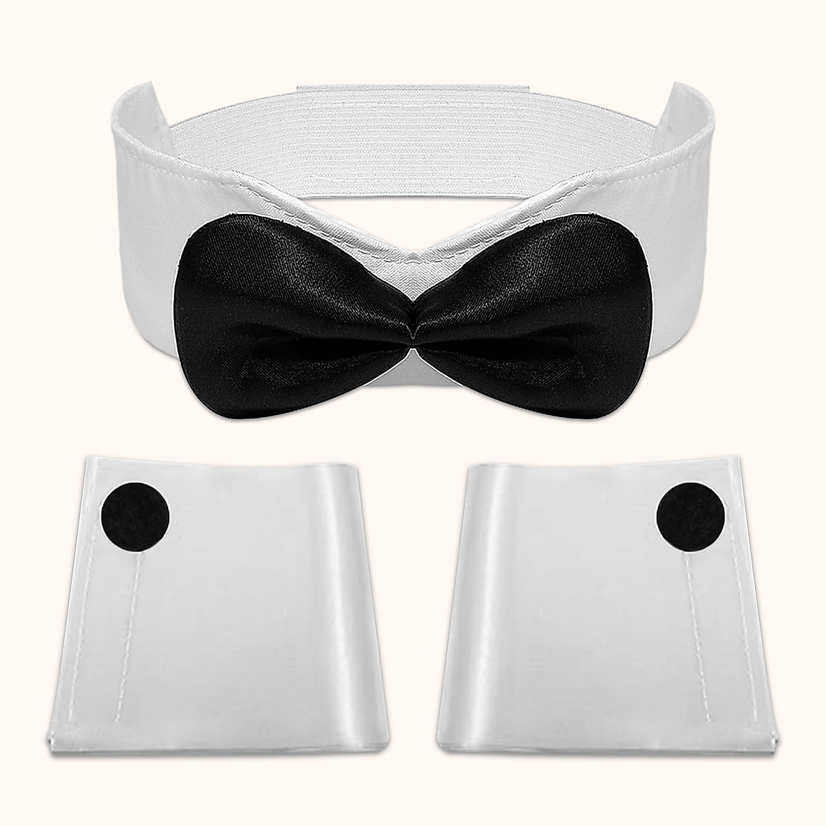 U-Goforst Women Bunny Costume Accessories Set, White and Black Bunny Ears Headband Collar Bow Tie Costume Cuffs Rabbit Tail for Adult Halloween Party