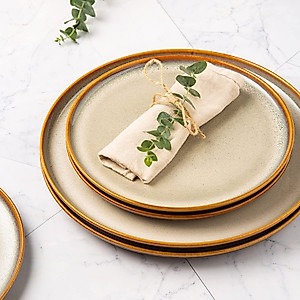 LERATIO Ceramic Dinner Plates Set of 6, 10.5 Inch Reactive Glaze Porcelain Plates, Modern Shape Dinnerware Dishes Set for Kitchen,Microwave&Dishwasher&Oven Safe, Scratch Resistant-Khaki