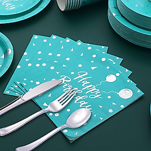 joy akkess 175PCS Teal Birthday Decorations Teal Party Decorations Teal Birthday Plates Serves 25 Guests Birthday Plates and Napkins for Happy Birthday Party Decorations Baby Shower