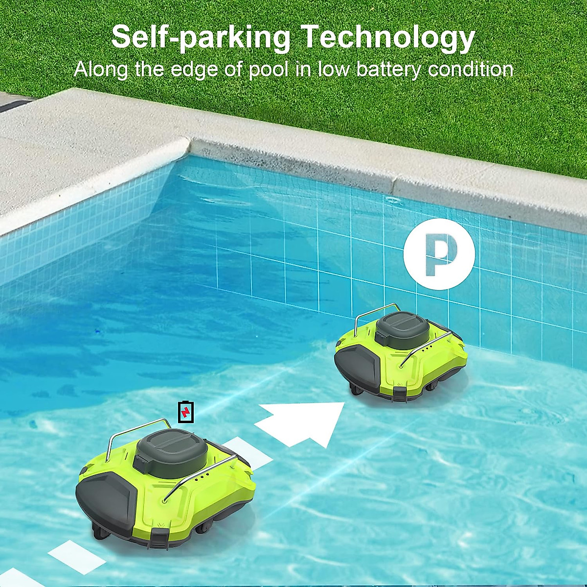 Launs Cordless Robotic Pool Cleaner, Automatic Pool Vacuum, Dual-Motor, IPX8 Waterproof, with 110 Mins Maximum Runtime, Self-Parking, Pool Vacuum for Above (Green)