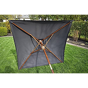 Germisept Marrin Black 7.5ft Patio Umbrella with Hand Crank and Wood Pole Base - Made from Recycled Water Bottles
