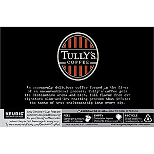 Tully's Coffee French Roast Keurig Single-Serve K-Cup Pods, Extra Bold Dark , 12 Count