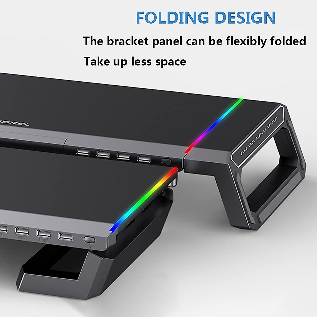 AWYLL Monitor Stand Riser, Foldable Monitor Stand with Drawer Storage, RGB Computer Desktop Organizer Stand 4USB 3.0 Hub for Up to 27 Inch Computer Screens, iMac, Laptop, Printer