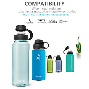 ALIENSX Chug Lid for Wide Mouth Water Bottles, Replacement Tether Cap for Wide Mouth Hydro Flask Rambler 12/16/18/32/40/64 oz and Yeti Yonder 20/25/34/50 oz, Spout Top with Flexible Handle
