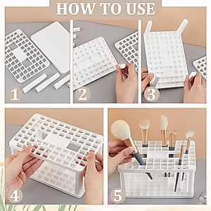 AHANDMAKER Paint Brush Holder, 71 Holes Makeup Brush Holder Organizer Plastic Brush Crate Storage Holder for Artist Paint, Pen, Pencil, Marker, Cosmetic Brush, Small Tools Organizer, Pink