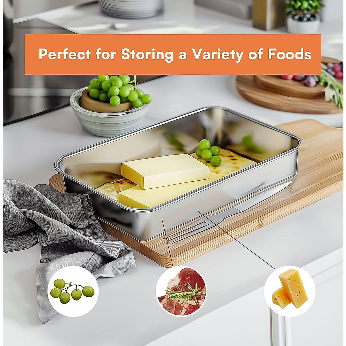 2 Pcs Deli Containers with Lids, Bacon Container for Refrigerator, Fridge Organizer, Cheese Container for Fridge, Dishwasher Safe Long Deli Meat Storage Containers Fruit Tray with Lids