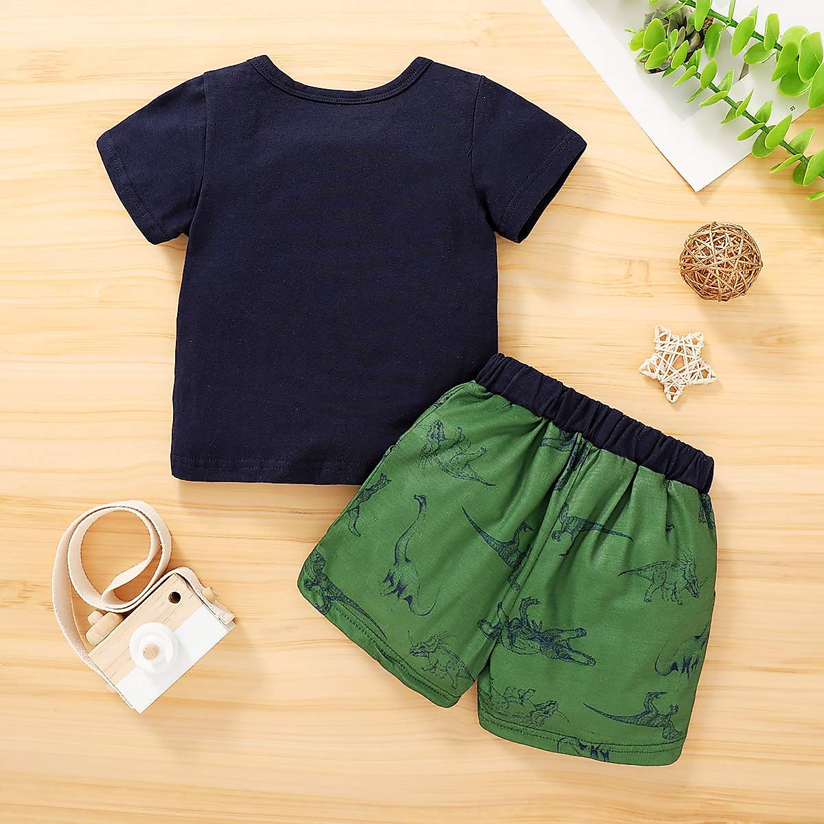 SEVEN YOUNG Toddler Baby Boy Summer Clothes Dinosaur Printed Short Sleeve T-Shirt Top + Short Pants 2pcs Boys Outfit Set (Green, 4-5 Years)