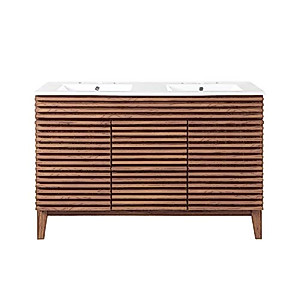 Modway Render Double Bathroom Vanity in Walnut White