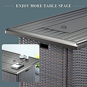 Gotland 13 Piece Large Outdoor Furniture Set, 10 Seater Wicker Patio Furniture Set, All Weather Deck Wicker Conversation Set with 43" Fire Pit Table has 10 Sofa Seats, 2 Coffee Tables and 4" Cushion’