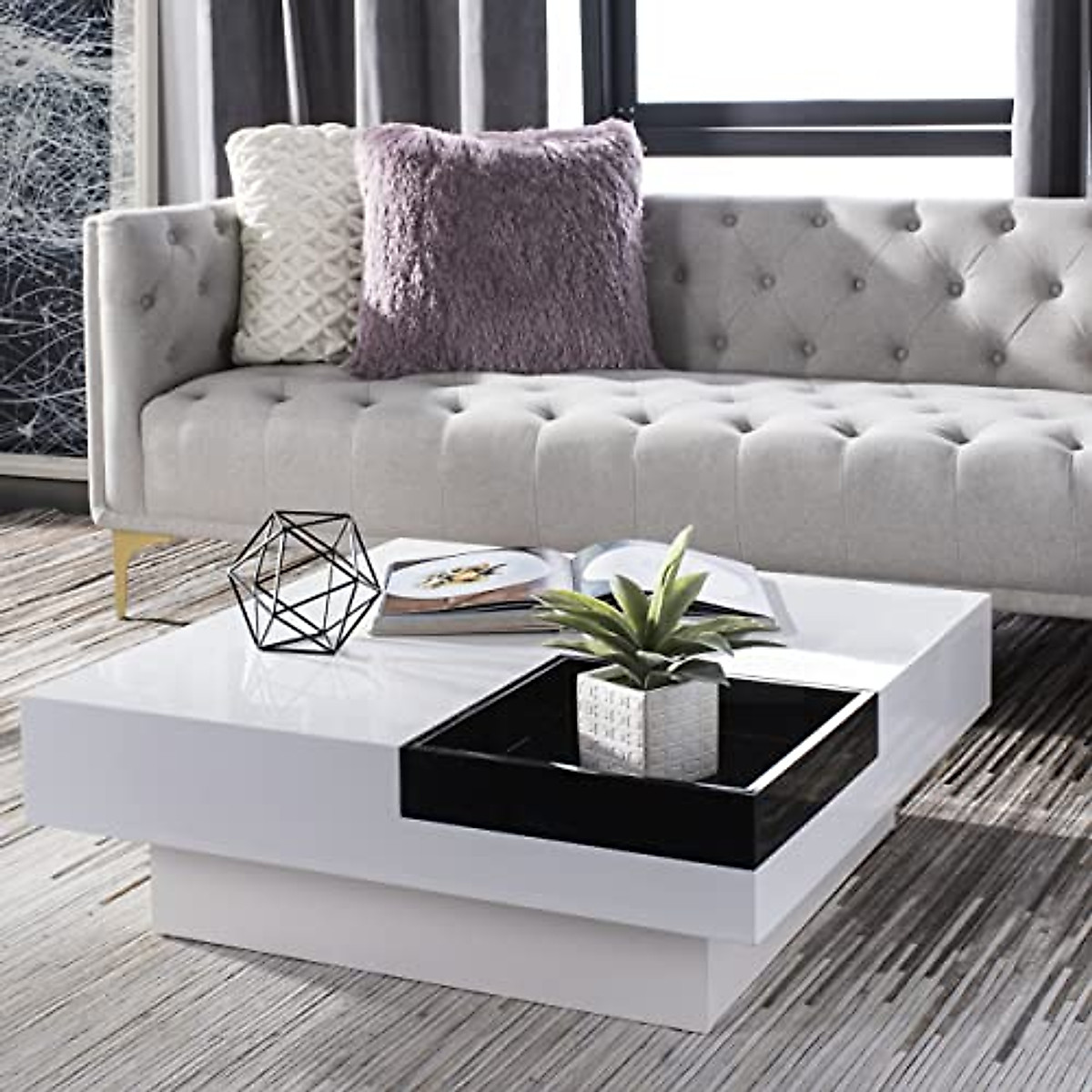 Safavieh Home Collection Wesley Coffee Table, White/Black, 35.4 in x 35.4 in x 11.8 in