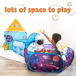 W&O Rocket Ship Play Tent with Tunnel, Ball Pit and Blast Off Button - Inspire Creative Play for Kids - Perfect for Indoor & Outdoor Adventures