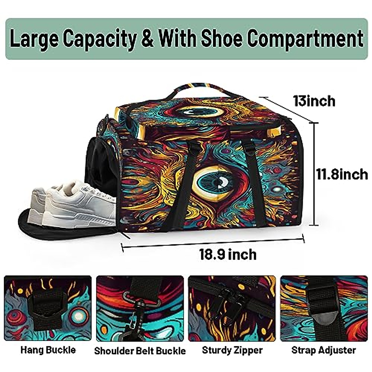 Colorful Eyes Astrology (01) Gym Duffle Bag for Traveling Sports Tote Gym Bag with Shoes Compartment Water-resistant Workout Bag Weekender Bag Backpack for Men Women