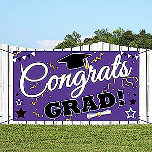 Bunny Chorus Graduation Decorations 2023 Party Backdrop Banner, Extra Large 71" x 40" Purple Black Photo Booth Props Decorations, Congrats Grad Home for Outdoor Indoor Supplies