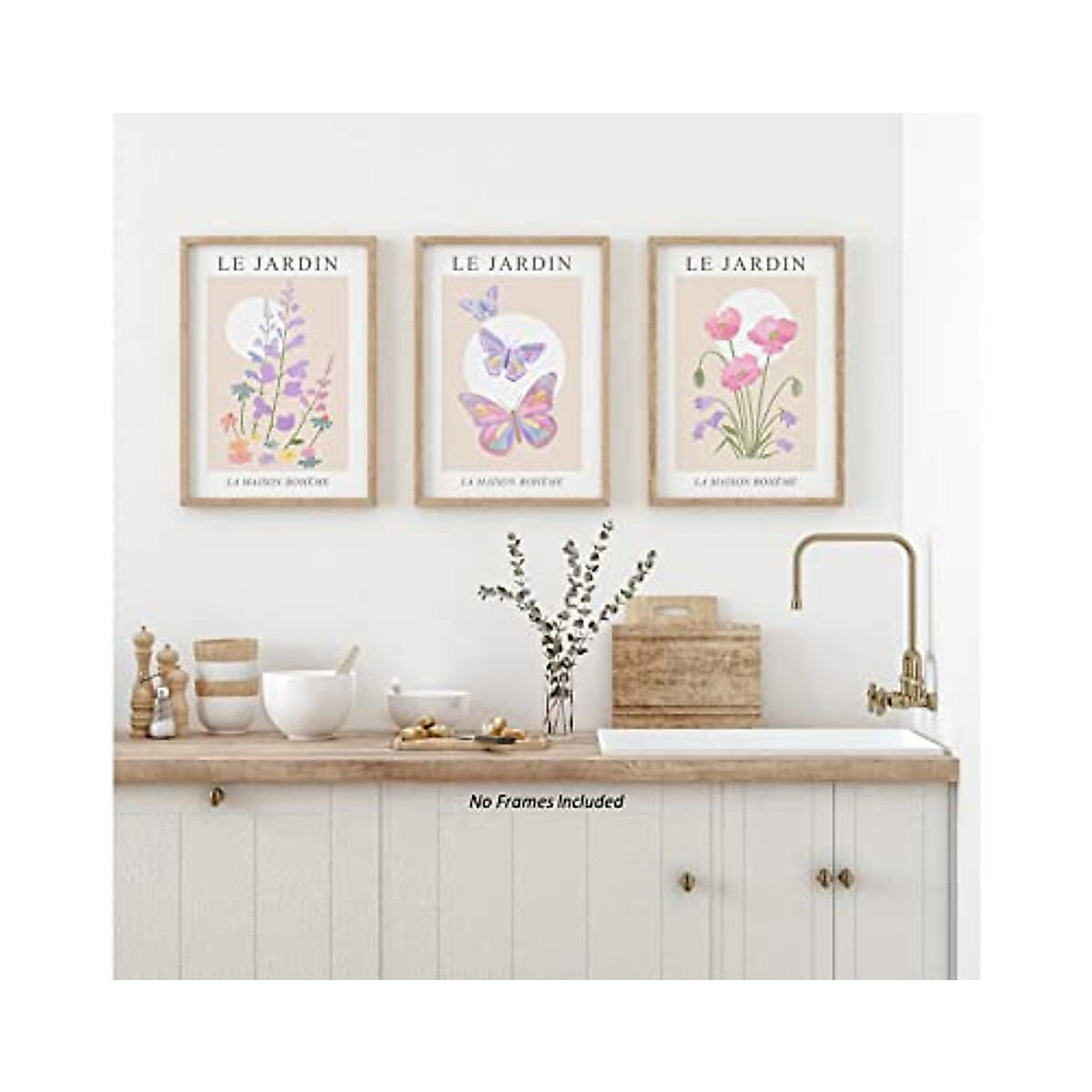 Le Jardin Posters for Room Aesthetic - Unframed Set of 3 (12x16 inch) Danish Pastel Room Decor, Butterfly Wall Art, Boho Wall Decor, Room Decor Aesthetic, Flower Market Posters, Purple Butterfly Pink Poppy Artsy Poster Prints for Living Room Bedroom by za