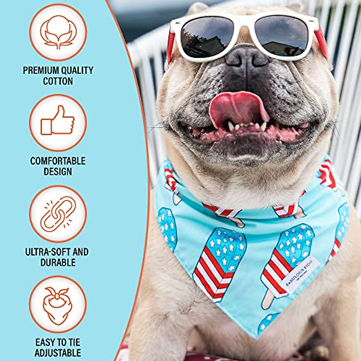 Fabulous Fido Summer Accessories 100% Cotton Dog Summer Bandana, Dog Apparel Cooling Scarf, Patriotic Pet Supplies Essentials Unisex Summer Clothes Party Outfit Costumes (Blue)