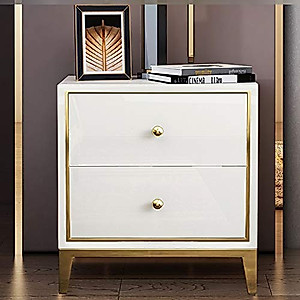 SJYDQ Bedside Cupboard Bedroom Nightstand Wood Night Table Gold-Plating Frame Bedside Locker with Solid Wood Drawer