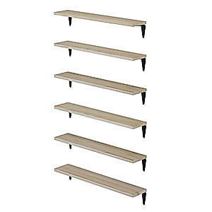 Wallniture Arras Floating Shelves, Living Room Bookshelf, Wall Shelves for Bedroom, Kitchen Organization Units & Office Wall Decor 24" Natural Wood Shelf Set of 6
