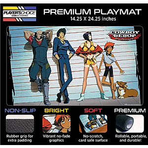 Japanime Games Cowboy Bebop: The S Suspects Playmat Gaming Playmat | Large Size (24” x 14”) | Premium Neoprene Surface, Non-Slip Base | Your Favorite Heroes