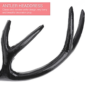 Lurrose Black Antler Headband Long Antler Ears Hairband Deer Horn Elk Headpiece for Holloween Christmas Cosplay Party