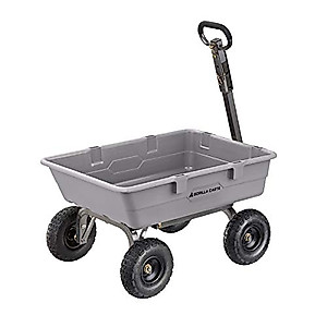 Gorilla Carts 800 Pound Capacity Heavy Duty Poly Yard Garden Steel Dump Utility Wheelbarrow Wagon Cart with 2 in 1 Towing ATV Handle, Gray