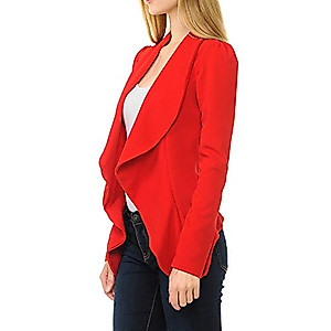 SSOULM Women's Long Sleeve Classic Draped Open Front Lightweight Blazer RED S