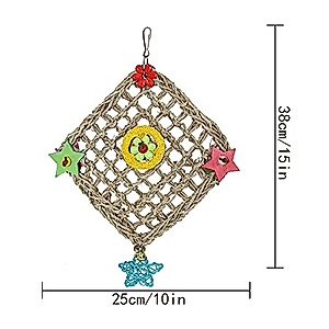 通用 XH Bird Parrot Toys,Bird Foraging Wall Toy with Hanging Hook, Seagrass Woven Mat with Colorful Wooden Blocks,Suitable for Lovebirds, Budgerigars, Conure, Cockatiel