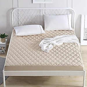 Ricka Waterproof Quilted Fitted Mattress Pad Fleece Mattress Cover Protector Mattress Topper Stretches up to 12 Inches Deep Coffee 46"x78" Inch