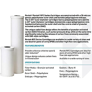 Pentair Pentek RFC-BB Big Blue Carbon Water Filter, 10-Inch, Whole House Heavy Duty Radial Flow Carbon Replacement Cartridge with Granular Activated Carbon (GAC) Filter, 10" x 4.5", 25 Micron