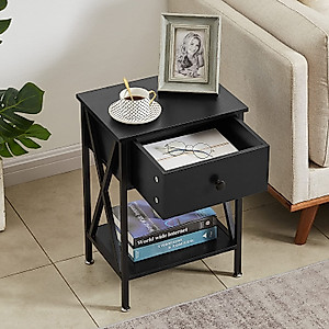 VECELO Modern Side End Table, Nightstand Storage Shelf with Bin Drawer for Bedroom, Lounge