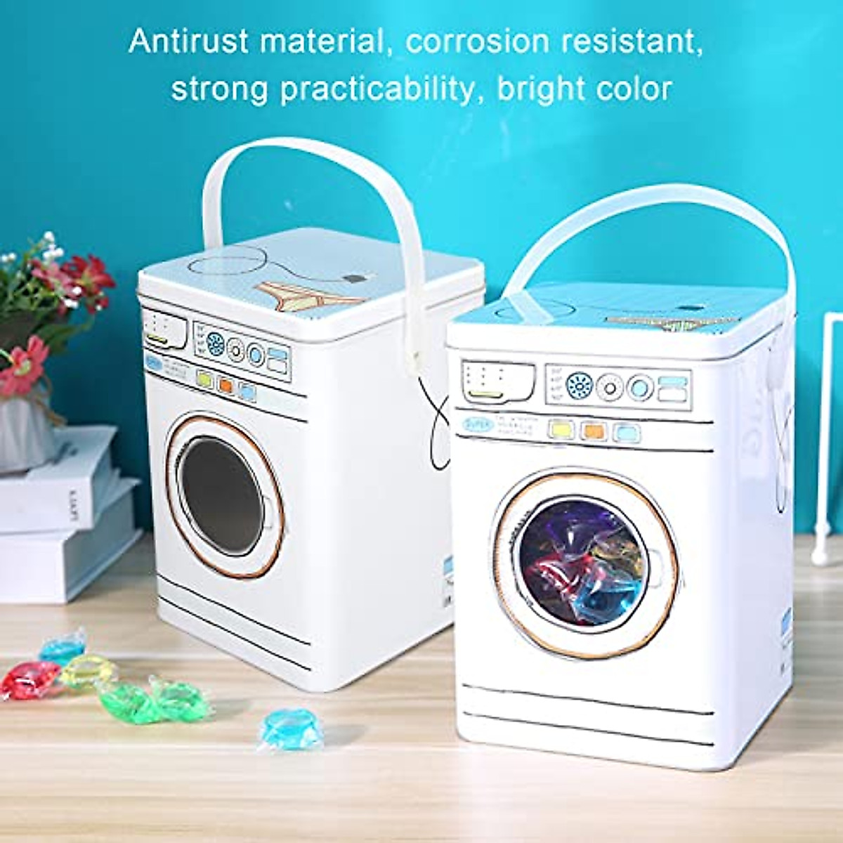 Washing Powder Container, Multifunctional Iron Material Cartoon Pattern Laundry Detergent Container Large Capacity with Lid for Storage