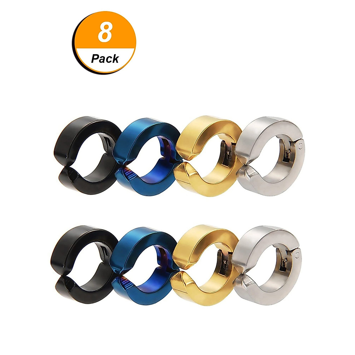 Mudder 8 Pieces Non-Piercing Earrings Ear Clip Fake Ear Hoops for Men and Women, Stainless Steel, 4 Colors