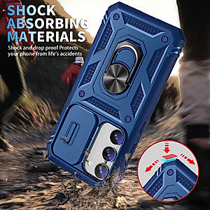 IYTRRYH for Samsung Galaxy S23 Case 5G with Tempered Glass Screen Protectors,with Magnetic Kickstand Ring & Camera Cover Shockproof Military Grade Drop Heavy Duty Protection Galaxy S23 Phone Men Blue