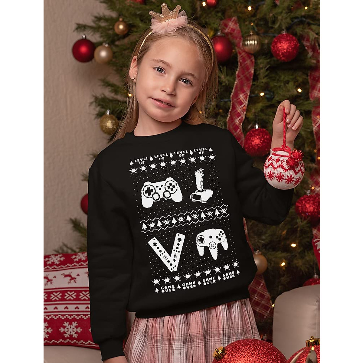 Tstars Gamer Retro Ugly Christmas Sweater Xmas Party Youth Kids Sweatshirt Large Black