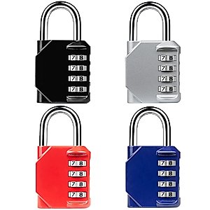 Hedume 4 Pack Combination Lock 4 Digit Padlock, for Gym, Sports, School & Employee Locker, Outdoor, Fence, Hasp and Storage(4 Color)