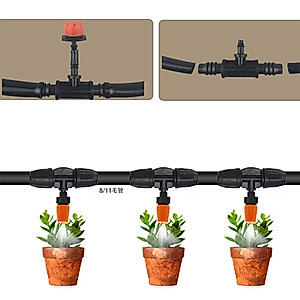 E-outstanding Tee Barbed Connector 10PCS Black 3/8 Inch to 1/4 Inch Greenhouse Drip Irrigation Water Splitter for 4 mm Drip Hose
