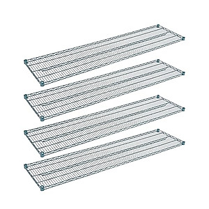 Restaurantware - Shelves ONLY: RW Base 18 x 72 x 1.5 Inch Epoxy Shelves, 4 NSF Certified Wire Shelves - Shelving Posts Sold Separately, with 32 Split Sleeves, Green Steel Shelves, Does Not Corrode