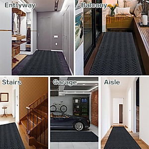 Runner Rug Carpet Runners, Indoor/Outdoor Hallway Custom Sizes Kitchen Entryway Bedroom Area Rugs with Natural Non-Slip Waterproof Rubber Backing, Garage Mat, Gray Triangle, 2' x 12'