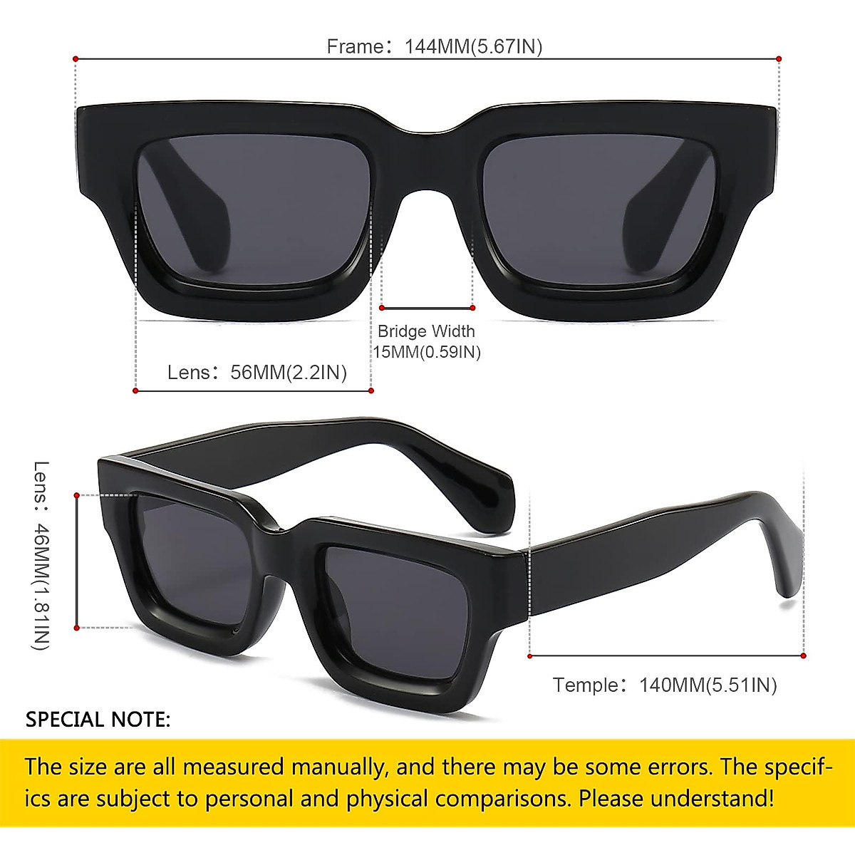 SHEEN KELLY Retro Thick Rectangular Sunglasses For Men Women Trendy Chunky Square Frame Tinted Lens Fashion Cute Eyewear